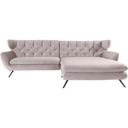 Ecksofa 3C CANDY, B:300cm H:94cm T:175cm, rosa, Samt-Optik (100% Polyester), Wohnzimmer, Sofas, "Beatrice Designsofa in moderner Retrooptik, bequem
