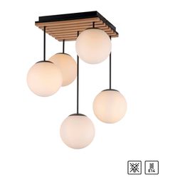 my home Deckenleuchte "Erinette Akustikpaneele mit Glaskugeln", 5, &Oslash; 16cm H: 58,5cm, wei&szlig;, Wohnzimmer, Leuchten, Holz, Akustik, Paneele, Glas,