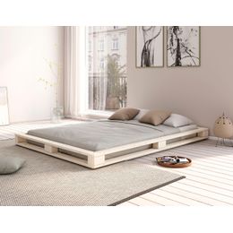 Futonbett Home Affaire, B:158cm H:16cm L:218cm, beige, Betten, ""PALO " BESTSELLER Massivholzbett, rundum Ablagefläche", Bodenbett, zertifiziertes