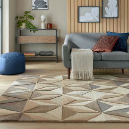 Wollteppich FLAIR RUGS, B:160cm H:10mm L:230cm, beige, Wolle, Wohnzimmer, Teppiche, "Reverie", Geometrischer Teppich Reverie aus Wolle