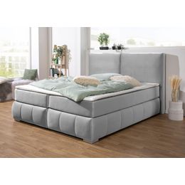 Boxspringbett Home Affaire, B:210cm L:213cm, silber, Struktur fein (100% Polyester), Komplettbetten, "Wehma", inkl. Topper in 3 verschiedenen