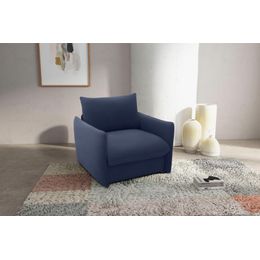 Sessel DOMO collection, B:105cm H:95cm T:100cm, blau, 95% Polyester, 5% Nylon, Wohnzimmer, Sessel, "700023 wandelbar zum Loungesessel, Relaxliege und