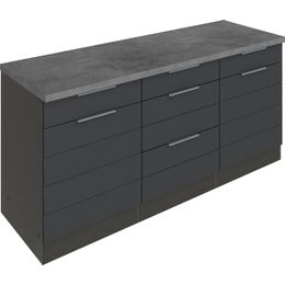 Unterschrank KOCHSTATION, B:180cm H:86cm T:60cm, grau, MDF, K&uuml;che, Schr&auml;nke, "KS-Luhe", 180 cm breit, f&uuml;r viel Stauraum, MDF-Fronten mit waagerechter