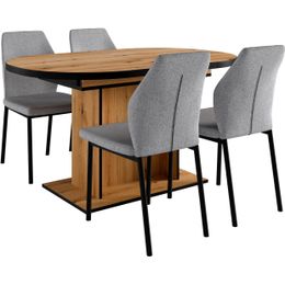 Essgruppe OTTO HOME, grau, Sitzmöbel-Sets, "Basel, Tischgruppe mit 4 Stühlen, Esstisch ausziehbar 140 - 180 cm", BESTSELLER, Sitzgruppe, Tisch,