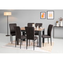 Essgruppe Home Affaire, B:120cm H:75cm T:80cm, grau, FSC-zertifizierter Holzwerkstoff, Melamin, Metall, Sitzmöbel-Sets, "Bergamo", moderne 5 -