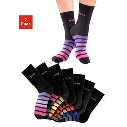 H.I.S. H.I.S Damen Freizeitsocken, Gr. 39, schwarz, Baumwolle, Elasthan, Polyamid, geringelt, Socken, mit buntem Ringelmuster