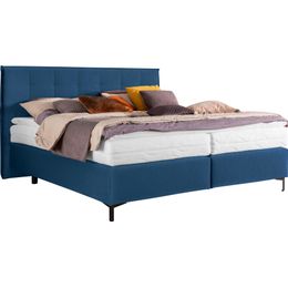 Boxspringbett Alina, B:200cm L:209cm, blau, Struktur fein TCM (100% Polyester), Jugendzimmer, Komplettbetten, "Elmar", mit gestepptem Kopfteil,