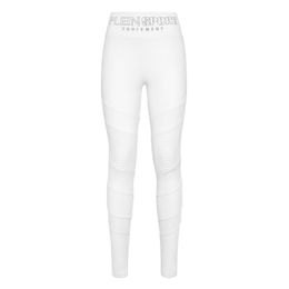 Plein Sport Damen Leggings "Statement", weiß, Gr. M, Obermaterial: 90% Polyester, 10% Elasthan, Hosen