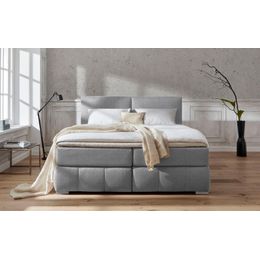 Boxspringbett Home Affaire, B:210cm L:233cm, grau, Struktur fein (100% Polyester), Komplettbetten, "Wehma", inkl. Topper in 3 verschiedenen
