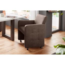 Sessel, B:61cm H:88cm T:70cm, braun, exxpo - SOFA FASHION, Wohnzimmer, Sessel, "Barista Clubsessel auf Rollen, schmale Armlehnen, aktuelles Design",