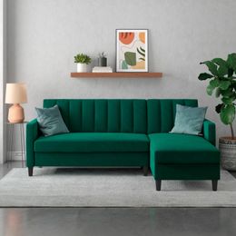 Ecksofa DOREL HOME, B:213cm H:83cm T:154cm, grün, Veloursstoff 100% Polyester, Wohnzimmer, Sofas, "Celine, L-Form", mit Bett-Funktion und Stauraum.