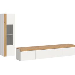 Wohnwand Inosign, B:225cm H:34cm T:33cm, weiß, Wohnzimmer, Kastenmöbel-Sets, "Svala, Breite 180 cm, Wohnkombination", stehend u. hängend