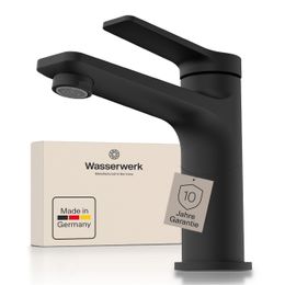 Waschtischarmatur WASSERWERK, B:5cm H:15,5cm T:17cm, schwarz, Messing, Armaturen, "WT 12", inkl. Popup, wassersparend