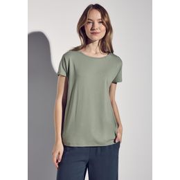 Street One Damen T-Shirt, grün, Gr. 34, unifarben, Stoff, 96% Viskose, 4% Elasthan, Shirts, mit U-Boot-Ausschnitt