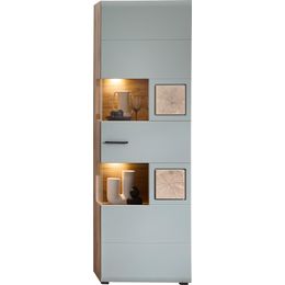 Vitrine Innostyle, B:65cm H:205cm T:37cm, grün, FSC-zertifizierter Holzwerkstoff, Wohnzimmer, Schränke, "FUN PLUS II", Glastür, 7 Fächer, Softclose,