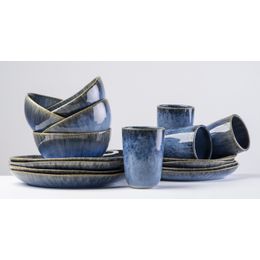 GIPFELSTÜCK Kombiservice "Geschirr-Set, Service Wilde Schlucht", 16 Stk., blau, Geschirr-Sets, Scandi-Style, jedes Stück ein Unikat, 16 Teile, für 4