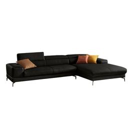 Ecksofa W.Schillig, B:343cm H:70cm T:193cm, schwarz, Longlife Xtra-Leder Z59: Glattleder mit modischer Pr&auml;gung. Hautst&auml;rke 0, 9 - 1, 1 mm,