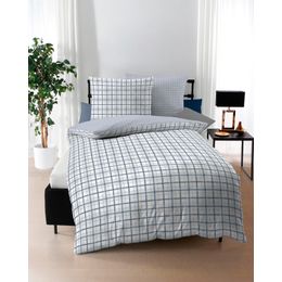 Wendebettwäsche Kaeppel, blau, Seersucker, Obermaterial: 100% Baumwolle, Bettwäsche, "Plaid", mit Karomuster