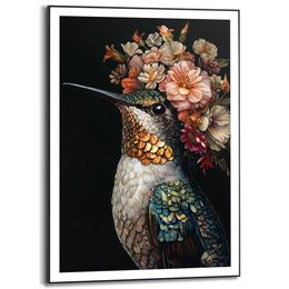 Poster Reinders, B:50cm H:70cm T:1,6cm, bunt, Wohnzimmer, Bilder, "Lovely Hummingbird", Wohnzimmer - Kolibri - Blumen - Mehrfarbig - MDF - Tiere -