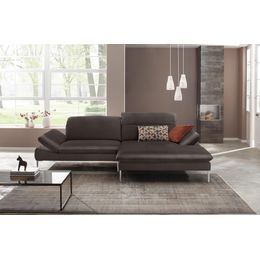 Ecksofa W.Schillig, B:294cm H:87cm T:185cm, braun, Chenille-Flachgewebe R66 (85% Polyester, 15% Nylon);Longlife Xtra-Leder Z59: Glattleder mit