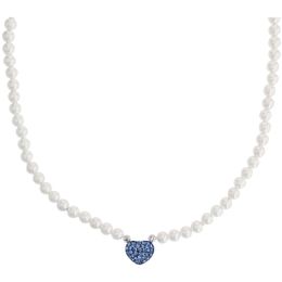 Amor Damen Kette mit Anhänger "Herz, Trachtenschmuck, Volksfest", Perlen Silber 925 (Sterlingsilber), L: 45, blau, Perlen, Silber 925
