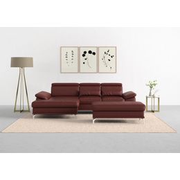 Sit & More Ecksofa SIT & MORE, B:295cm H:87cm T:180cm, rot, Sofas, "Cabrio L-Form, B: 295 cm, mit Sitztiefen-, Arm- & Kopfteilverstellung", 2 Nierenkissen,