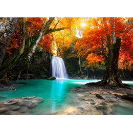 papermoon Fototapete "Deep Forest Waterfall", B/L: 3,5m x 2,6m, Bahnen: 7 Stk., bunt, Tapeten