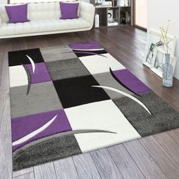Teppich Paco Home, B:120cm H:17mm L:170cm, lila, Polypropylen (PP), Wohnzimmer, Teppiche, "Diamond 665", Karo Muster, 3D-Design, auch als L&auml;ufer,