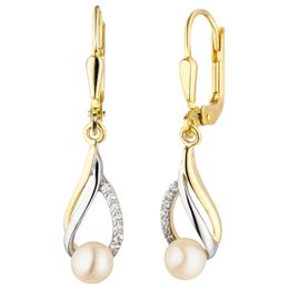 Jobo Damen Perlenohrringe, Gelbgold 333 Perlen, gold, Gelbgold 333, Perlen, Ohrringe, 333 Gold bicolor mit Perlen und Zirkonia