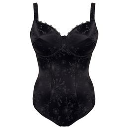 Ulla Dessous Damen Body "Body mit Bügel Viola", Gr. 90, schwarz, Obermaterial: 50% Polyamid PA. 35% Elasthan EL. 10% Polyester PES. 5% Baumwolle CO.,