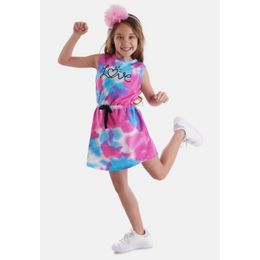 DENOKIDS Mädchen Shirtkleid "Tie-Dye Love", bunt, Basic, Gr. 98, gemustert, 65% Baumwolle, 35% Polyester, Kleider, mit aufgesticktem Slogan