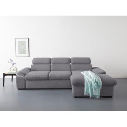 Ecksofa COTTA, B:250cm H:73cm T:165cm, grau, 90% Polyester, 10% Polyamid, Wohnzimmer, Sofas, "Lola L-Form mit Kopfteilfunktion & Hocker", wahlweise