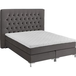 Boxspringbett, B:168cm L:216cm, grau, ATLANTIC HOME COLLECTION, Bezug Bett: Samtvelours (100% Polyester);Bonnell-Federkernmatratze: Jersey (100%