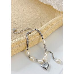 Firetti Damen Edelstahlarmband "Schmuck Geschenk Herz & Perlen", 21cm, Edelstahl Perlen, silber, Edelstahl, Perlen, Armb&auml;nder, mit S&uuml;&szlig;wasserzuchtperle