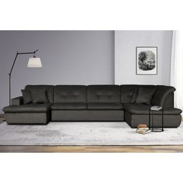 Wohnlandschaft Home Affaire, B:380cm H:83cm T:202cm, grau, 100% Polyester, Sofas, "BRISBANE NEU U-Form", mit feiner Steppung, Matten-Optik, incl.