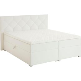 Boxbett, B:200cm L:207cm, wei&szlig;, ATLANTIC HOME COLLECTION, Bezug Bett: Kunstleder;Taschen-Federkernmatratze: Kunstleder; Jersey (100% PES);Topper:
