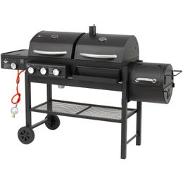 Gasgrill El Fuego, B:174cm H:118cm T:60cm, schwarz, Garten, Grills, "Sierra", Gas- und Holzkohlekombination, BxTxH: 173,5x60x117,5 cm