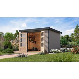 Gartenhaus Karibu, grau, Massivholz, Stahl, Gartenh&auml;user, "Jupiter 5 D", in verschiedenen Farben