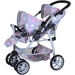 KNORRTOYS Jungen Puppen-Zwillingsbuggy "Milo", rosa, Kunststoff, Metall, Polyester, B:46cm H:73cm T:67cm, Puppenwagen