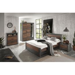 Schlafzimmer-Set Home Affaire, H:88cm, grau, Schlafzimmermöbel-Sets, "BROOKLYN", Bett mit Holzkopfteil und Schublade
