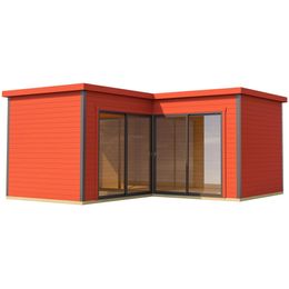 Gartenhaus Lasita Maja, rot, Holzwerkstoff, Gartenh&auml;user, "DOMEO 6 SCHWEDENROT/ANTHRAZIT", Fundamentmass 5000 x 5000, Schwedenrot