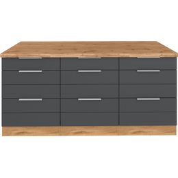 Unterschrank KOCHSTATION, B:180cm H:86cm T:60cm, grau, MDF, K&uuml;che, Schr&auml;nke, "KS-Luhe", 180 cm breit, f&uuml;r viel Stauraum, MDF-Fronten mit waagerechter