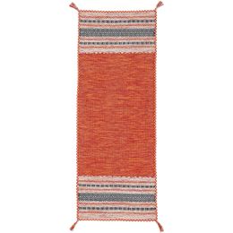 Teppich CarpetFine, B:80cm H:5mm L:500cm, orange, Baumwolle, Wohnzimmer, Teppiche, "Kelim Azizi, auch als L&auml;ufer erh&auml;ltlich", handgewebt, Baumwolle,