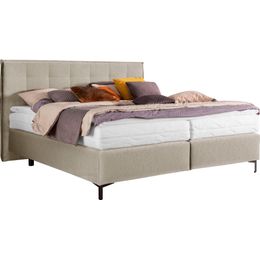 Boxspringbett Alina, B:200cm L:209cm, beige, Struktur fein TCM (100% Polyester), Jugendzimmer, Komplettbetten, "Elmar", mit gestepptem Kopfteil,