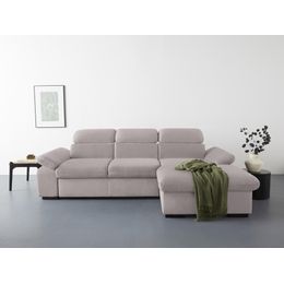 Ecksofa COTTA, B:250cm H:73cm T:165cm, grau, 100% Polyester, Wohnzimmer, Sofas, "Lola L-Form mit Kopfteilfunktion & Hocker", wahlweise mit