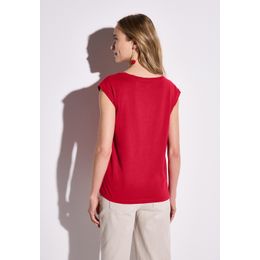 Street One Damen T-Shirt, rot, Gr. 46, unifarben, Web, 100% Baumwolle, Shirts, aus reiner Baumwolle