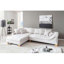 Ecksofa MR. COUCH, B:339cm H:93cm T:222cm, beige, 90% Polyester / 10% Nylon, Wohnzimmer, Sofas, "Bologna, L-Form, mit Holzfüßen", wahlweise mit