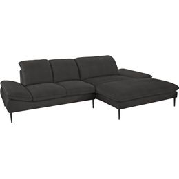 Ecksofa W.Schillig, B:310cm H:87cm T:185cm, grau, Chenille-Flachgewebe R66 (85% Polyester, 15% Nylon);Longlife Xtra-Leder Z59: Glattleder mit