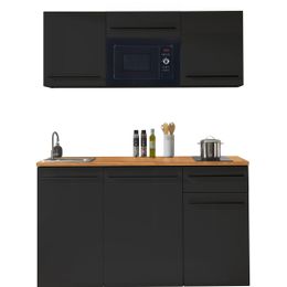 Pantryk&uuml;che, B:160cm T:60cm, schwarz, BASIC BY BALCULINA, Komplettk&uuml;chen-Sets, "Jazz Singlek&uuml;che", Breite 160 cm, wahlweise mit E-Ger&auml;ten und