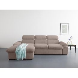 Ecksofa COTTA, B:250cm H:73cm T:165cm, grau, 90% Polyester, 10% Polyamid, Wohnzimmer, Sofas, "Lola L-Form mit Kopfteilfunktion & Hocker", wahlweise